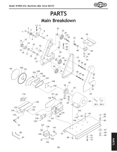 Parts for 1 X 42 Belt with 8 Disc Sander Grizzly Industrial
