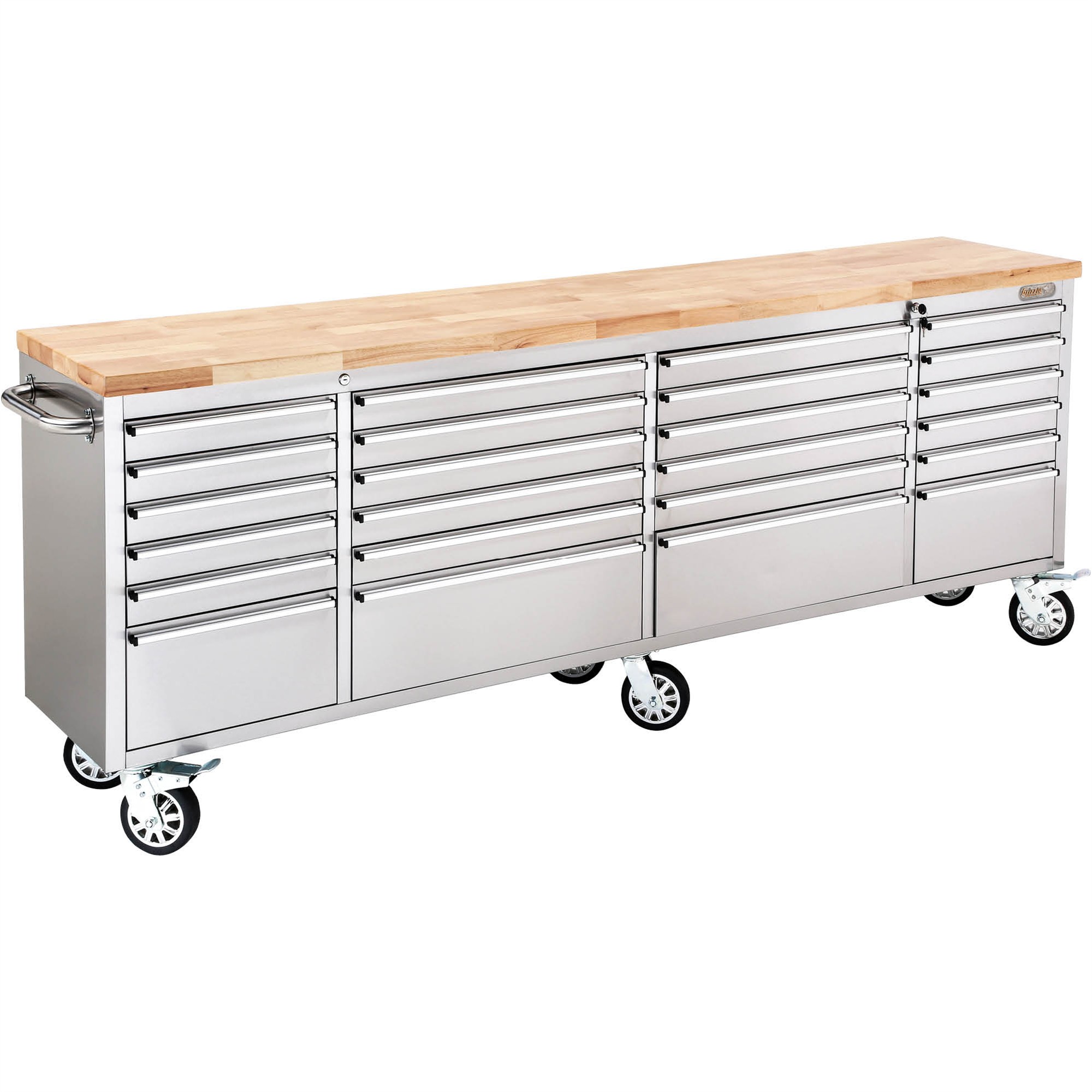 96" 24-Drawer Stainless Steel Industrial Tool Cabinet - Grizzly Industrial